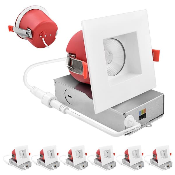 LUXRITE 4 in.Square Integrated LED Recessed Light J-Box 5CCT 2 Hour ...