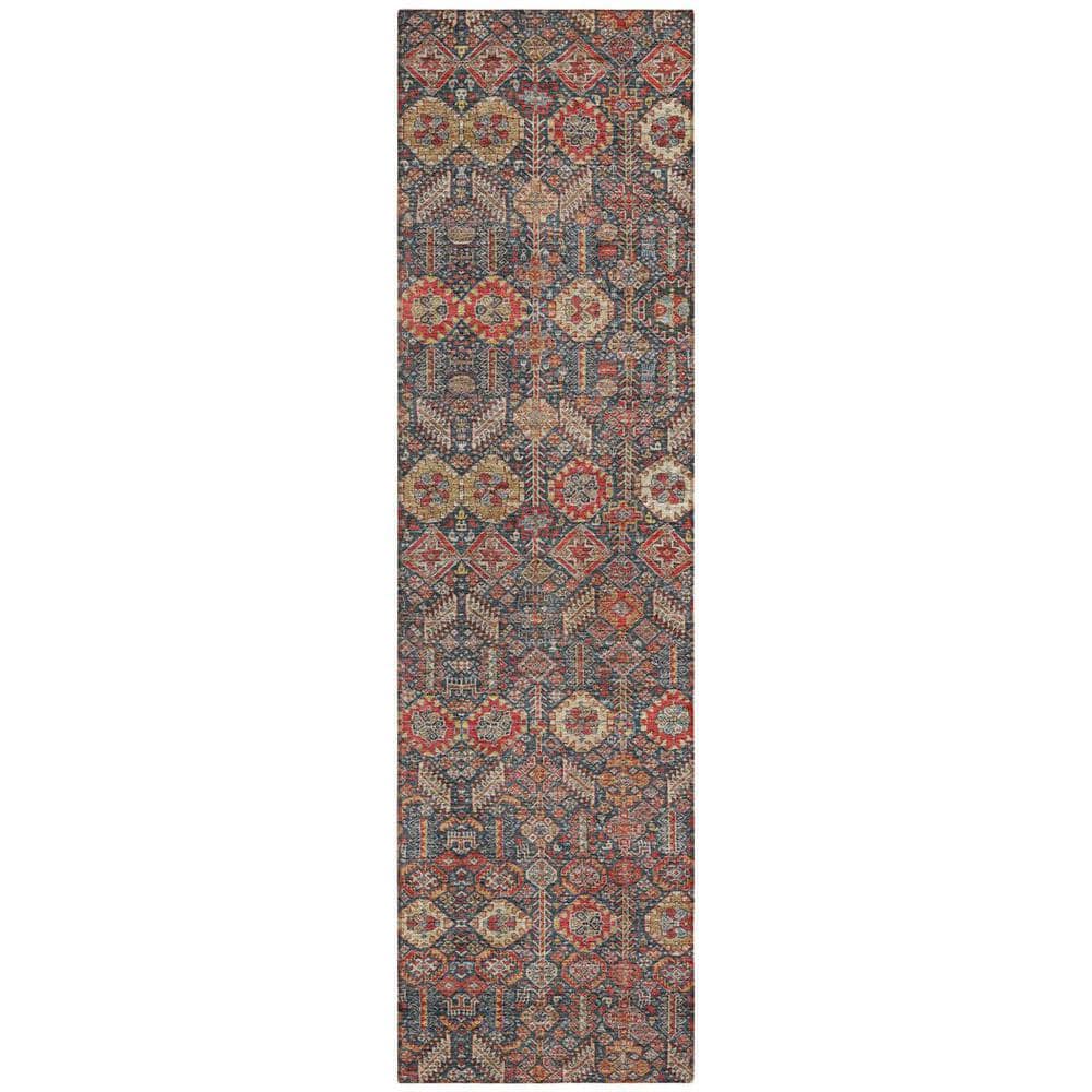 HomeRoots Red and Dark Blue 2 ft. x 8 ft. Woven Floral Runner Indoor ...