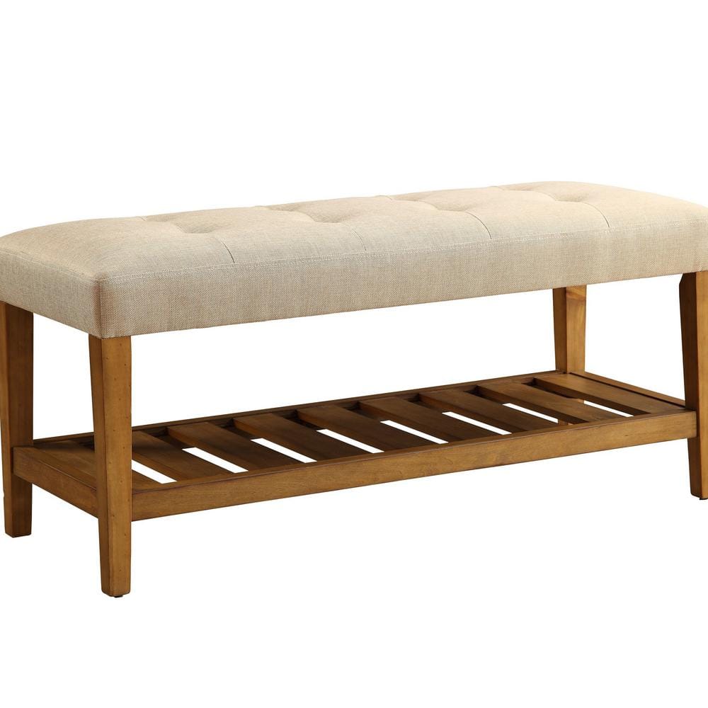 Venetian Worldwide Charla Beige and Oak Bench VA-96682 - The Home Depot
