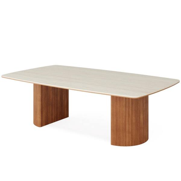 BYBLIGHT Havrvin 78.74 in. Rectangular White and Brown Travertine Slab ...