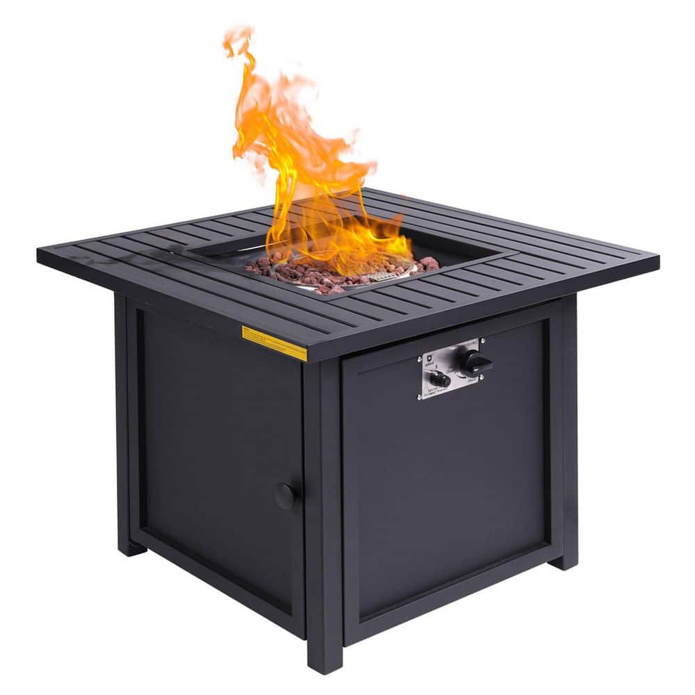 Tunearary Black Slat Top Metal Gas Fire Pit Table UIGFTHZP31269BK - The ...