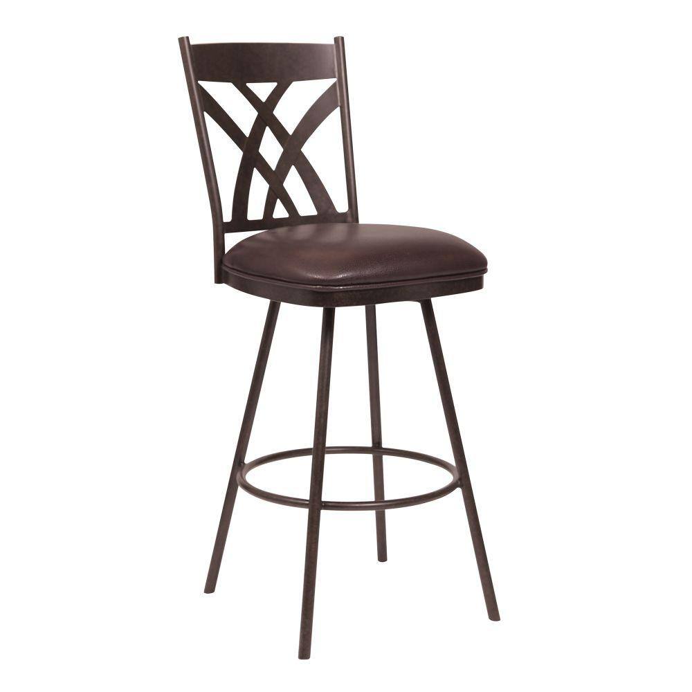 Benjara 26 in. Brown High Back Metal Frame Bar Stool with Leather Seat ...
