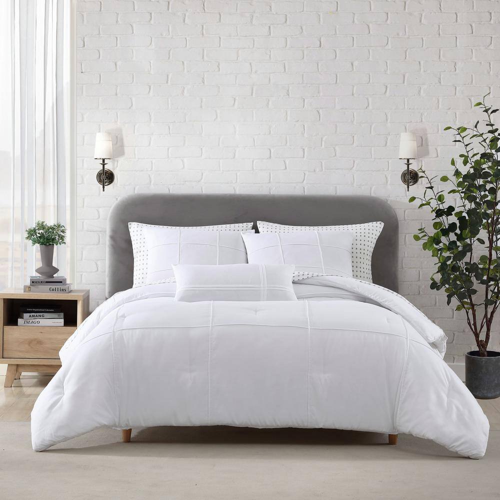 City Scene Solid Microfiber 4-Piece White Full/Queen Bonus Duvet Cover ...