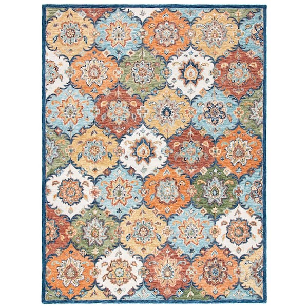 SAFAVIEH Heritage 9 ft. x 12 ft. Blue/Rust Ornate Quatrefoil Area Rug ...