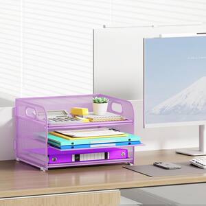 7.5 in. x 12.6 in. 3 Tier Paper Organizer with Handle, Metal Mesh Desk ...