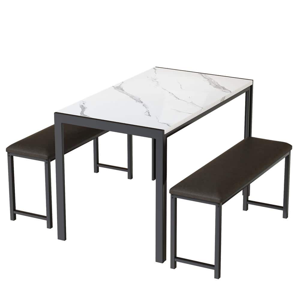 mieres Cassie 3 - Piece Rectangle Wood Top Faux Marble White and Black ...