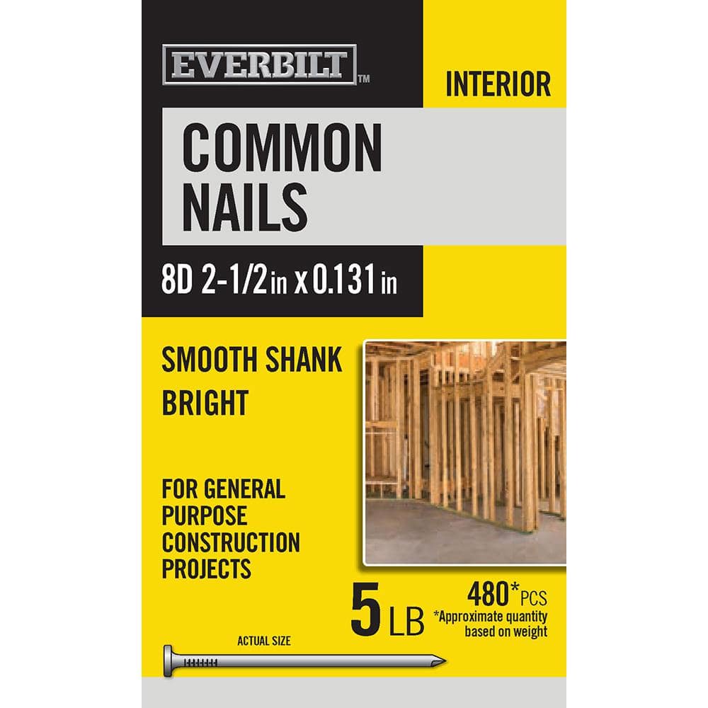 Everbilt 8D 2-1/2 in. Common Nails Bright 5 lbs (Approximately 480 ...