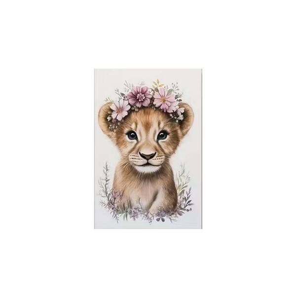 1-Piece Charming Lion Cub with Floral Crown Canvas Art 20 x 30 in ...