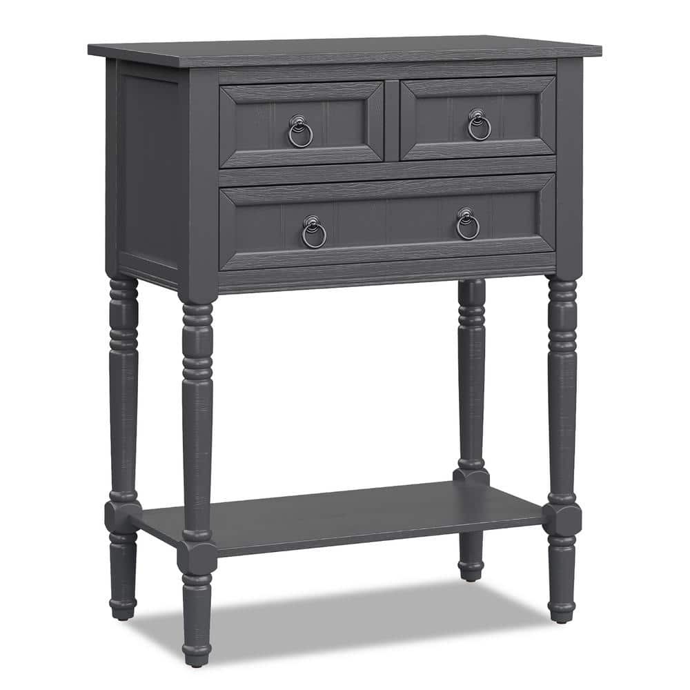 Costway 24 in. Dark Grey Wood Console Entryway Table With 3-Drawers ...