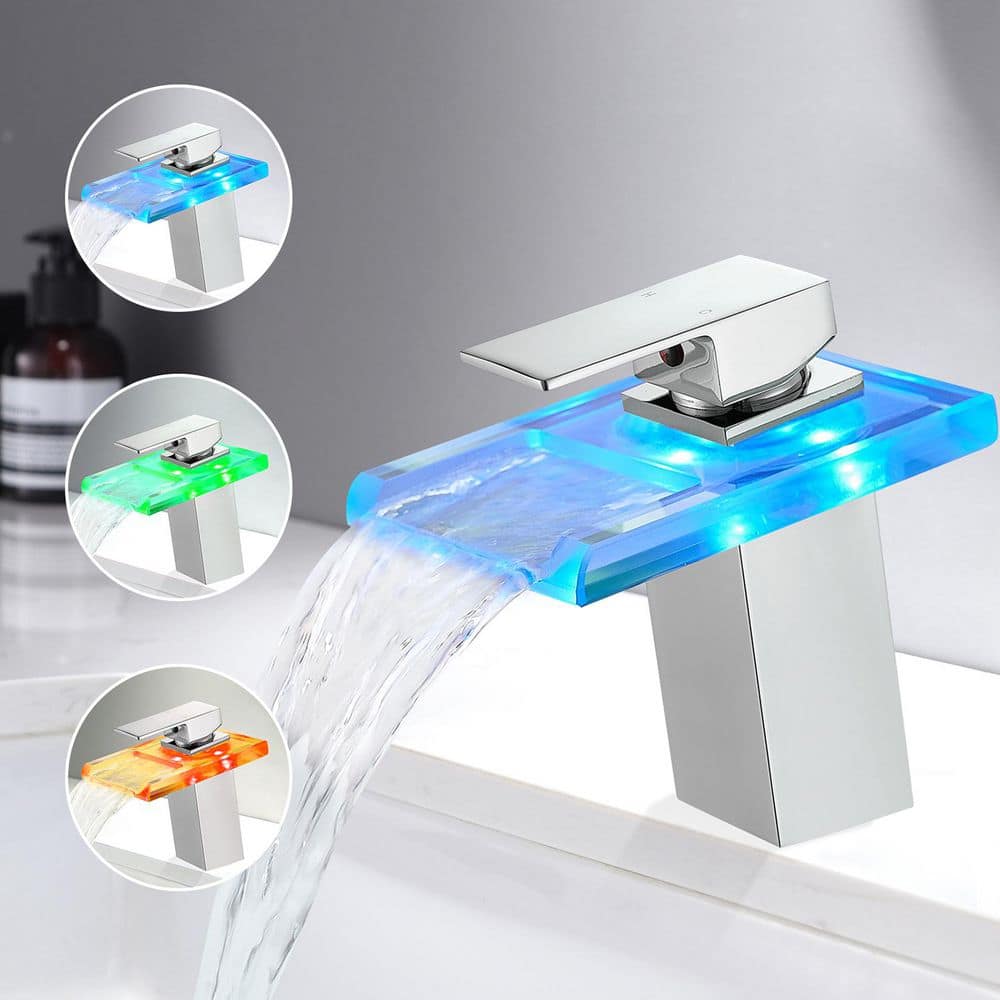 INSTER Single Handle Single Hole Bathroom Faucet LED Light 3 Colors ...