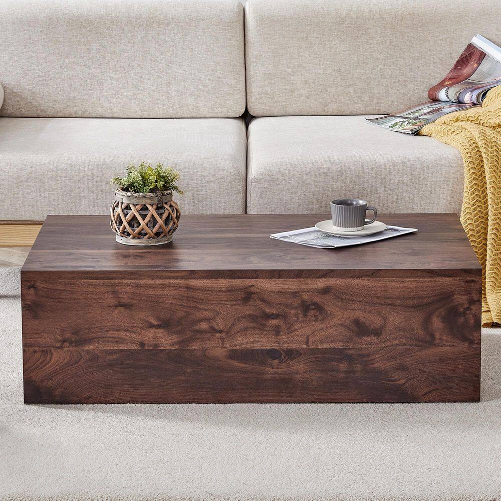 SUNRINX Walnut 39.3 in. Wood Texture Wood Decorative Rectangular Stand ...