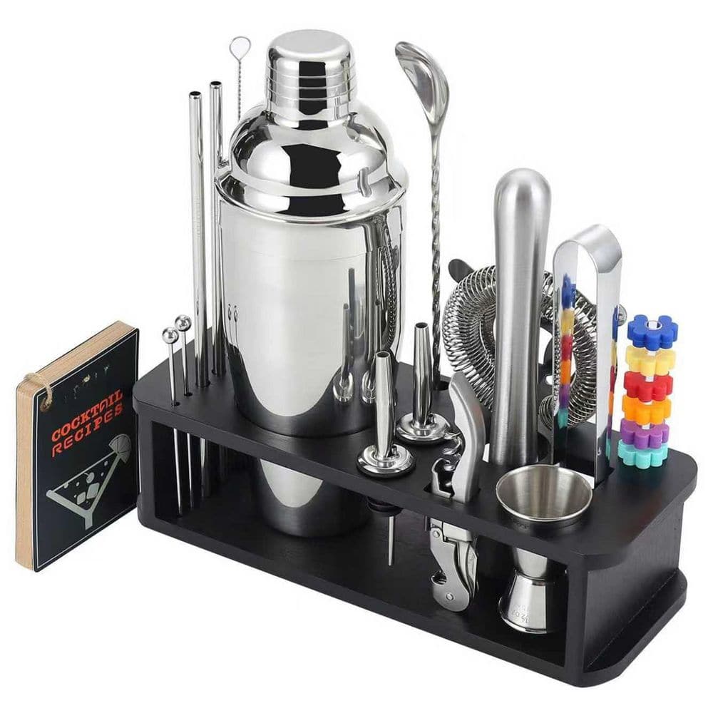 Wudkey 22-Piece Cocktail Kit in Black and Silver: Stainless Steel Bar ...