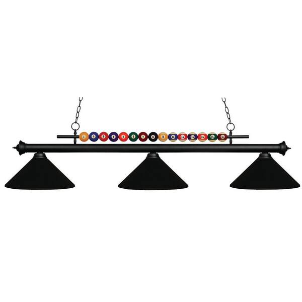 Shark 3-Light Matte Black with Metal Matte Black Shade Billiard Light ...