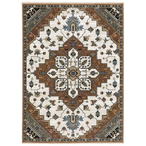 AVERLEY HOME Key Rust/Ivory 8 ft. x 11 ft. Oriental Medallion Polyester ...