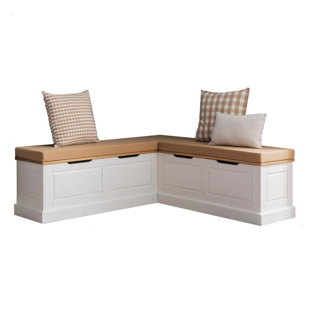 Linon Home Decor Rockhill Corner Nook 62.4 in. White and Natural with ...