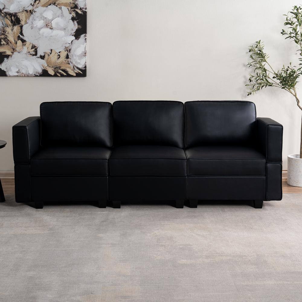 HOMESTOCK 87.01 in. W Faux Leather Sofa Streamlined Comfort for Your ...
