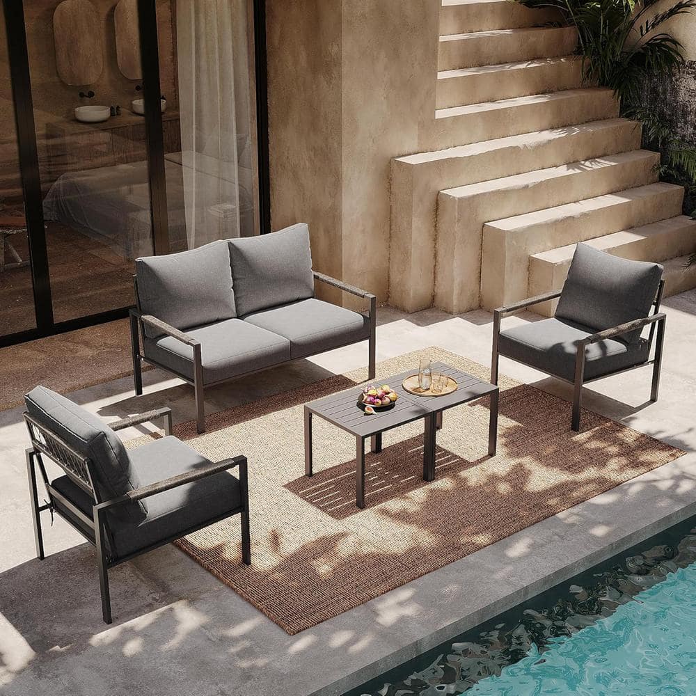 AURA OUTDOOR 5-Piece Metal Patio Conversation Set 4-Seat Outdoor Sofa ...