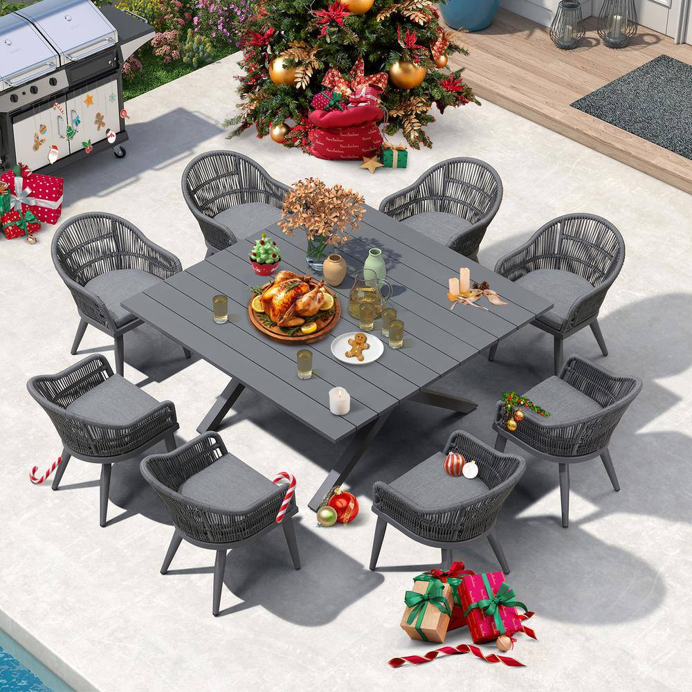 PURPLE LEAF 9 Piece Aluminum All-Weather PE Rattan Square Outdoor ...