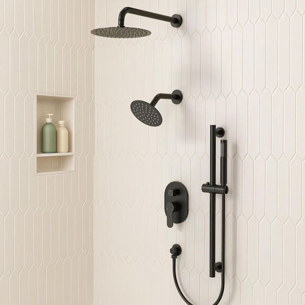 EVERSTEIN Rainfall 8-Spray Square 12 in. Shower System Shower Head with ...