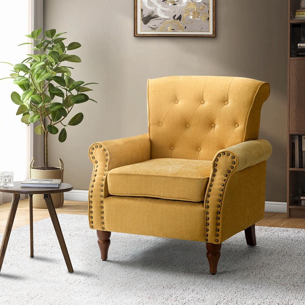 JAYDEN CREATION Aegina Mustard Polyester Arm Chair (Set of 1) CHM0528 ...