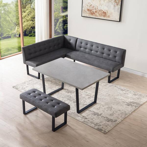 GOJANE 3-Piece Gray Dining Table Set 47.2 in. Rectangle Table, 1 Right ...