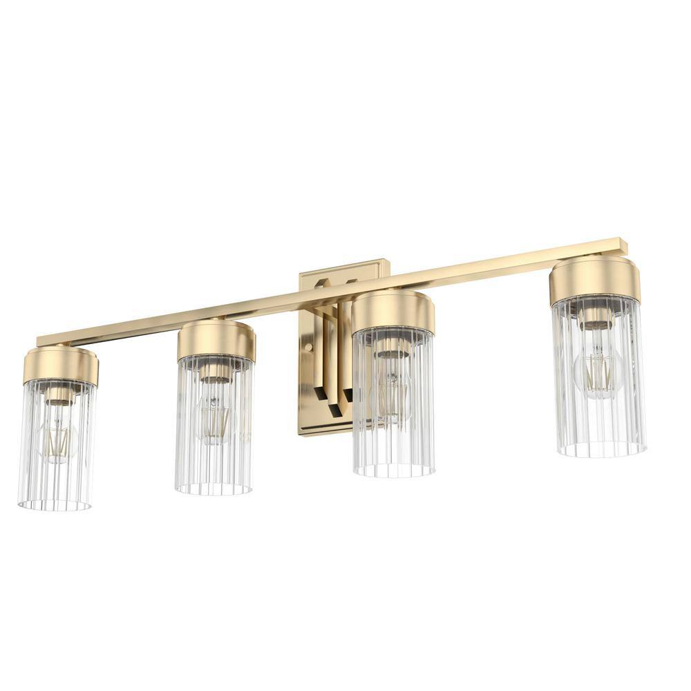 Hunter Gatz 31.5 in. 4-Light Alturas Gold Vanity Light with Ribbed ...