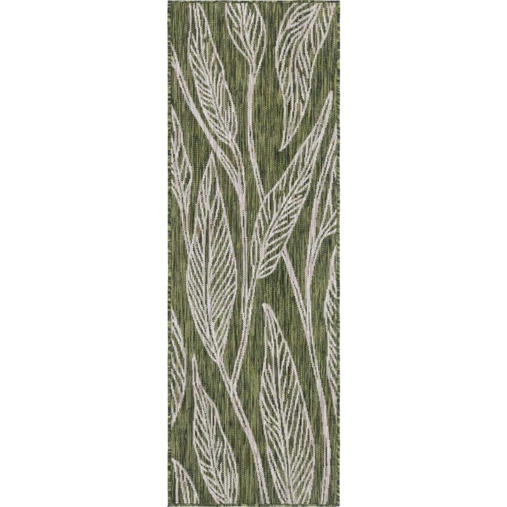 Unique Loom Outdoor Leaf Green 2 ft. x 6 ft. Runner Rug 3144959 - The ...