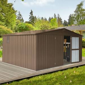 Arrow Woodridge 10 ft. W x 12 ft. D Wood-grain Galvanized Metal Storage ...