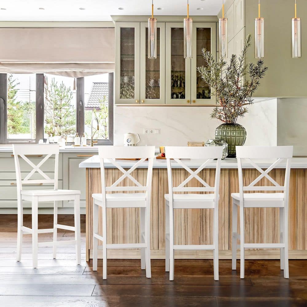 OrangeOne 40 in. Eonia White Wood Classic X-Back Counter Stools Bar ...