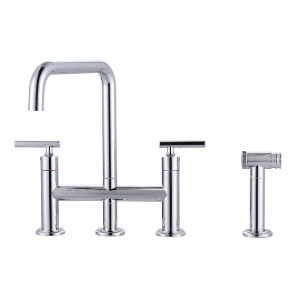 ALEASHA Minimalist Double Handle Bridge Kitchen Faucet with 27.5 in ...