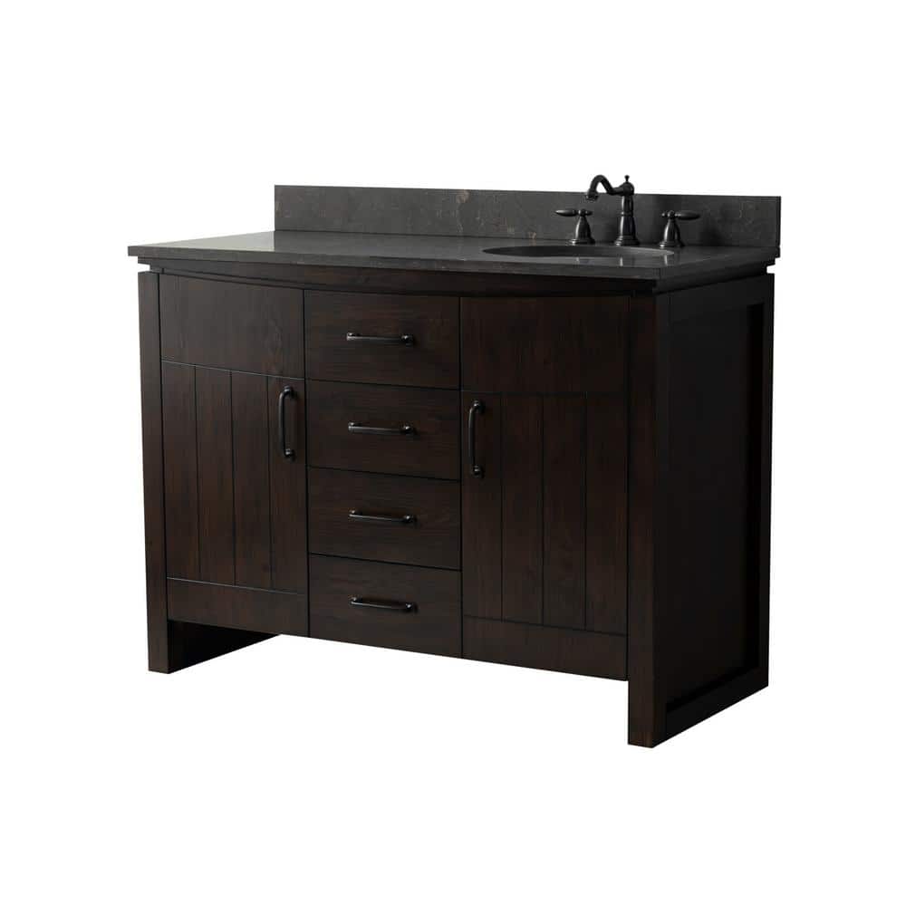 Bellaterra Home 48 in. Single Sink Dark Walnut Finish Bath Vanity with Blue Limestone Stone Top ...