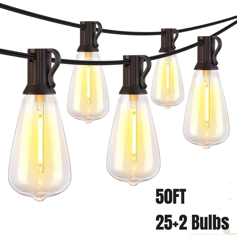 WYZM 25-Light 50 ft. Outdoor Plug-in ST38 Bulb 2700K LED String-Light ...