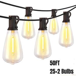 WYZM 25-Light 50 ft. Outdoor Plug-in ST38 Bulb 2700K LED String-Light ...
