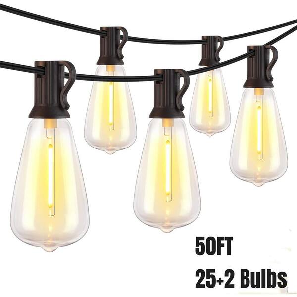 WYZM 25-Light 50 ft. Outdoor Plug-in ST38 Bulb 2700K LED String-Light ...