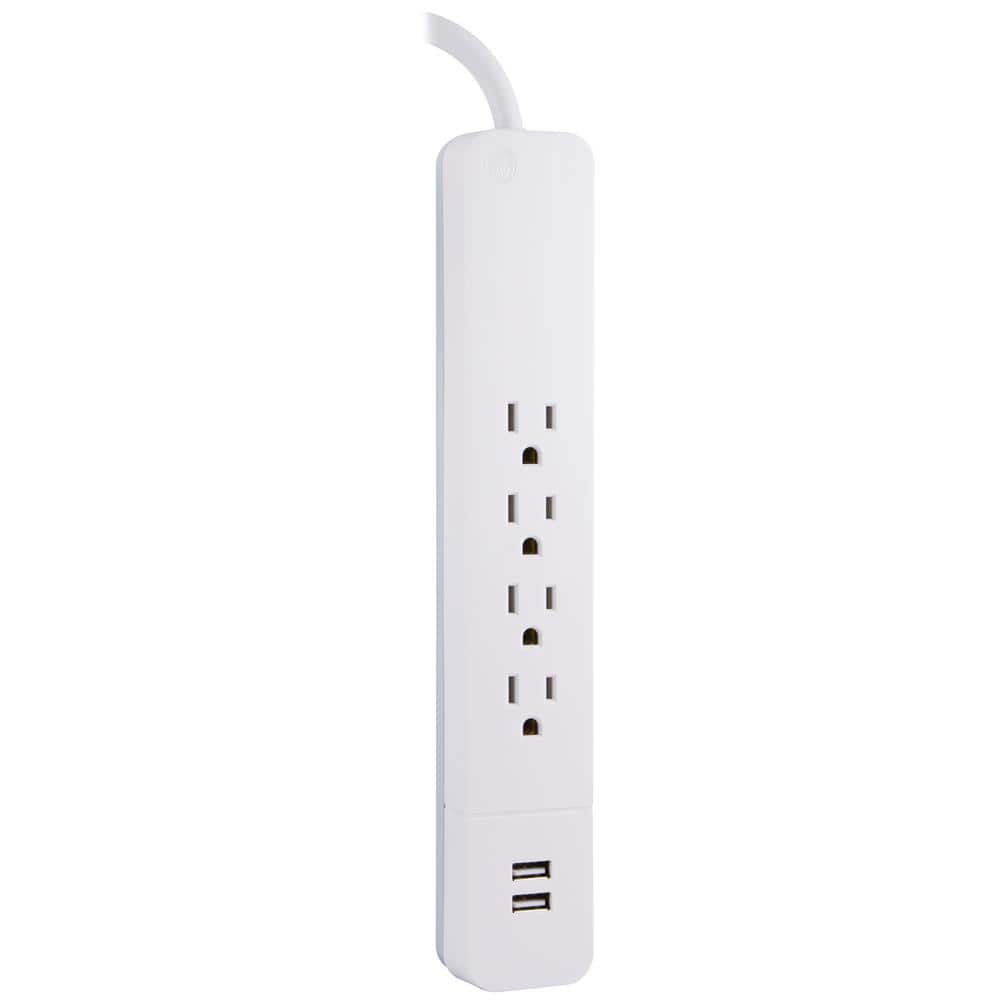 GE 4-Outlet 2-USB Surge Protector with 3 ft. Cord in White 41385 - The ...