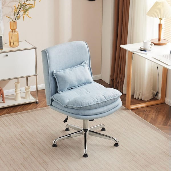 Winado Cotton and Linen Fabric Swivel Task Chair in Blue with Armless ...