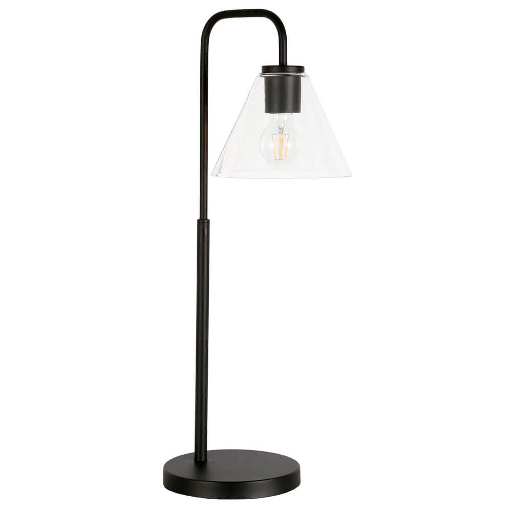 HomeRoots 27 in. Clear Modern Integrated LED Bedside Table Lamp with ...
