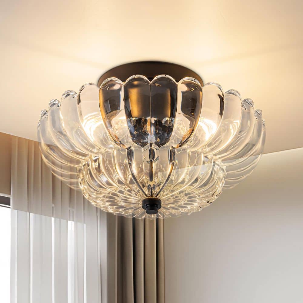 TinHon 12 in. Vintage Flush Mount Ceiling Light with Clear Pressed ...