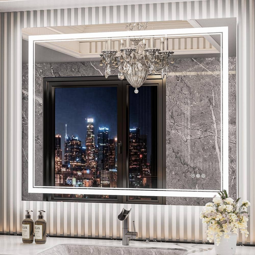 KeonJinn 42 in. W x 36 in. H Rectangular Frameless LED Light Anti-Fog ...