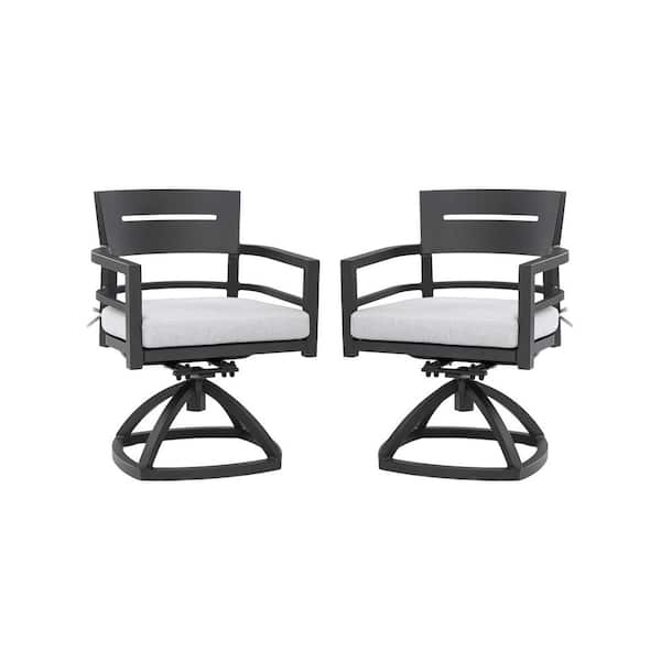 Black Aluminum Swivel Rocker Outdoor Dining Chair with Sunbrella White ...