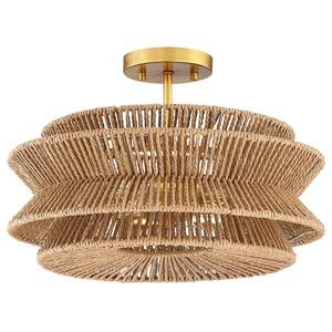 TRUE FINE Bohe 14 in. 2-Light Rattan Semi-Flush Mount Ceiling Light ...