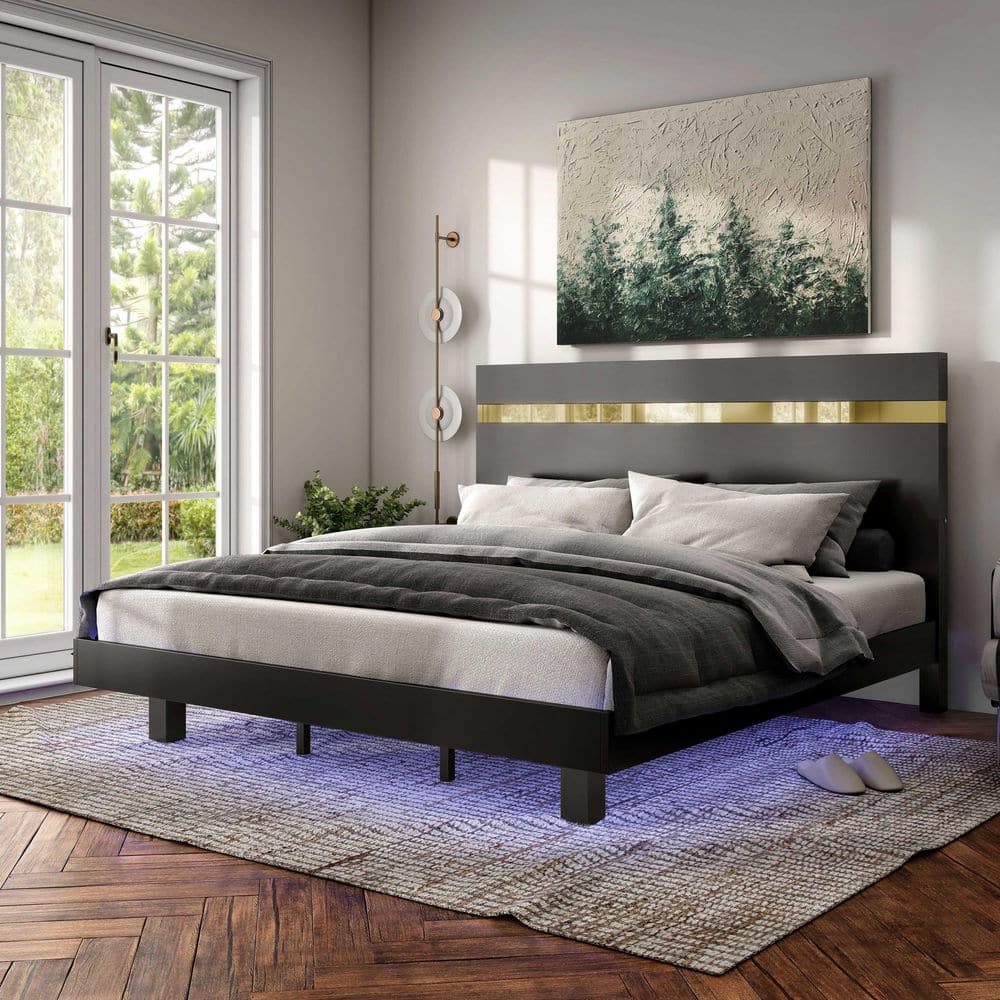 Furniture of America Nina Black Wood Frame Queen Platform Bed with Underbed LED IDF-N7217BK-Q ...