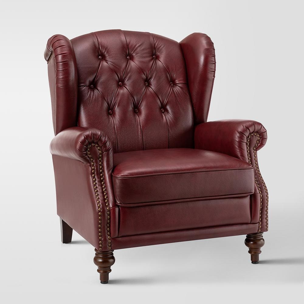 JAYDEN CREATION Pablo Burgundy 33 in. Wide Genuine Leather Arm Chair ...