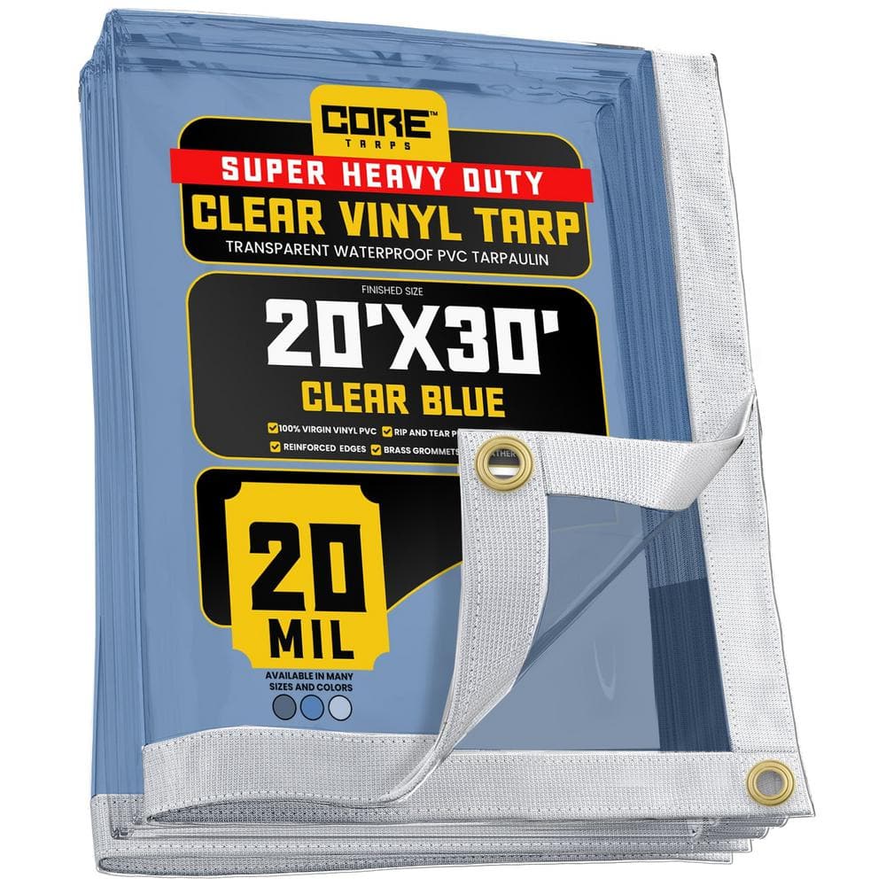 CORE TARPS 20 ft. x 30 ft. Clear Blue Extreme Heavy Duty 20 mil Vinyl ...