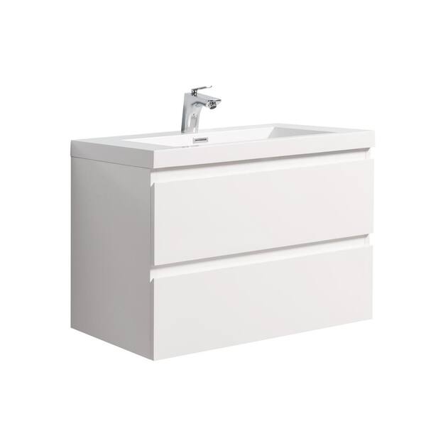 HOMEIBRO 29.3 in. W x 19.5 in. D x 20.5 in H Bath Vanity in White with ...