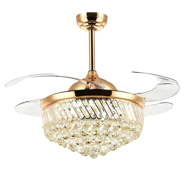 ANTOINE 42 in. Modern Indoor Gold Ceiling Fan Retractable Blade with ...