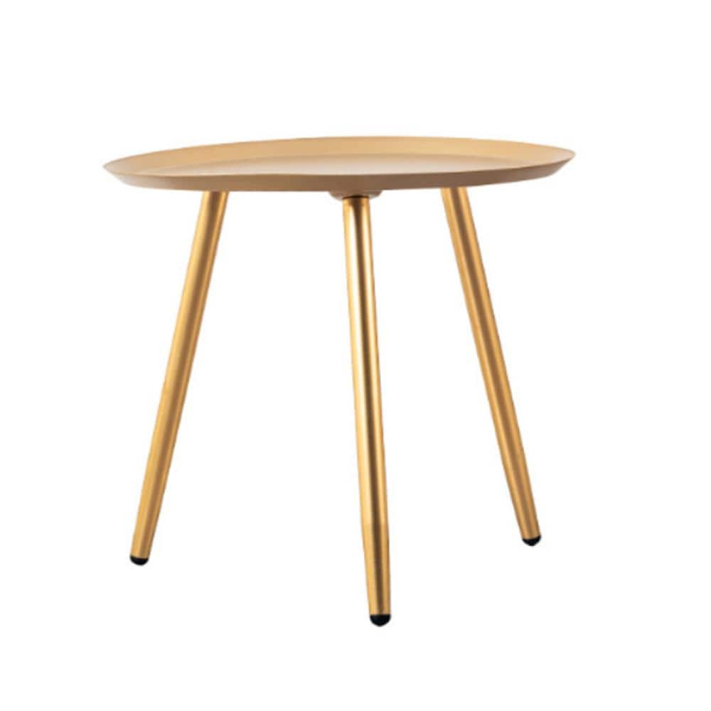 FORCLOVER Gold Round Metal Outdoor Side Table Tray Accent Table End ...