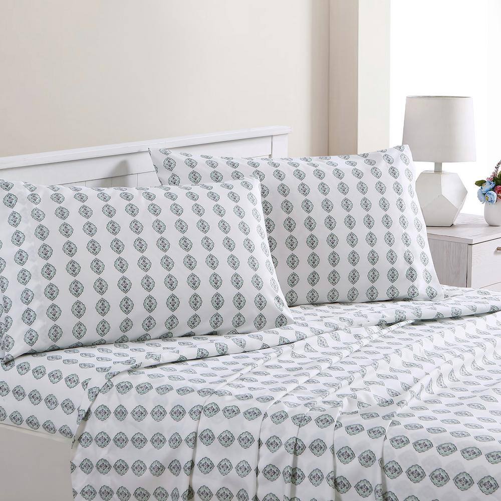 MODERN THREADS Printed 4-Piece Claire Microfiber Queen Sheet Set ...