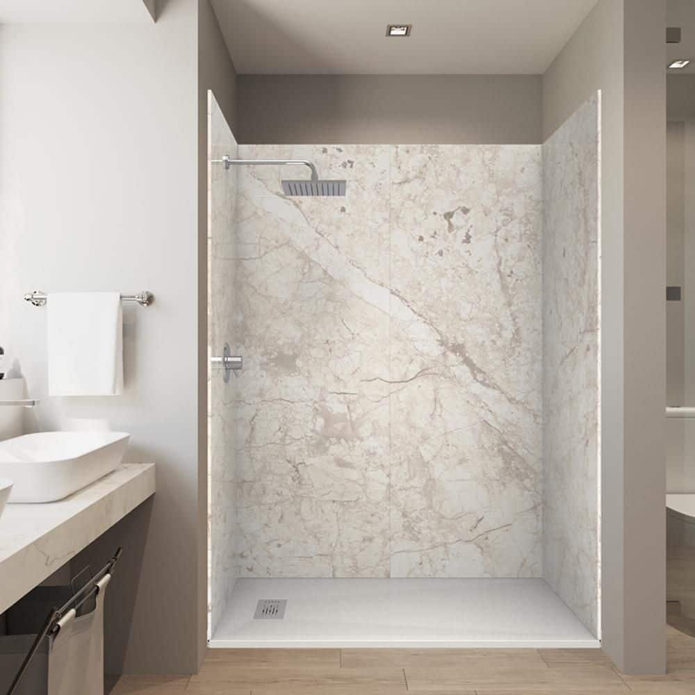 Reviews for CASTICO 60 in. x 32 in. x 84 in. Alcove Solid Composite Stone Shower Kit-Botti ...