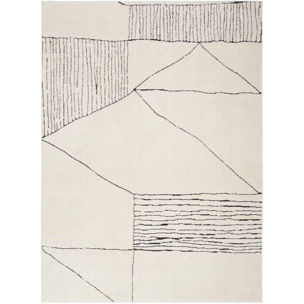 Nourison Cozy Modern Ivory Black 4 ft. x 6 ft. Linear Contemporary Area ...